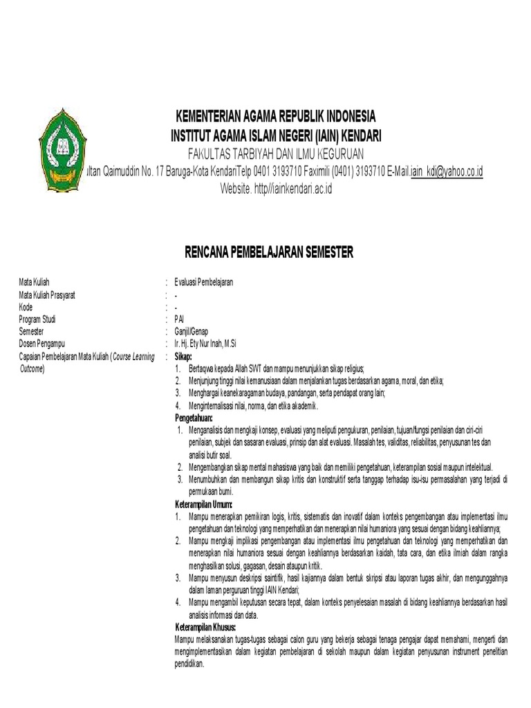 RPS Evaluasi Pembelajaran | PDF