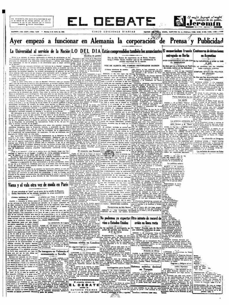 El Debate 19340102 | PDF | Alemania nazi | Adolf Hitler