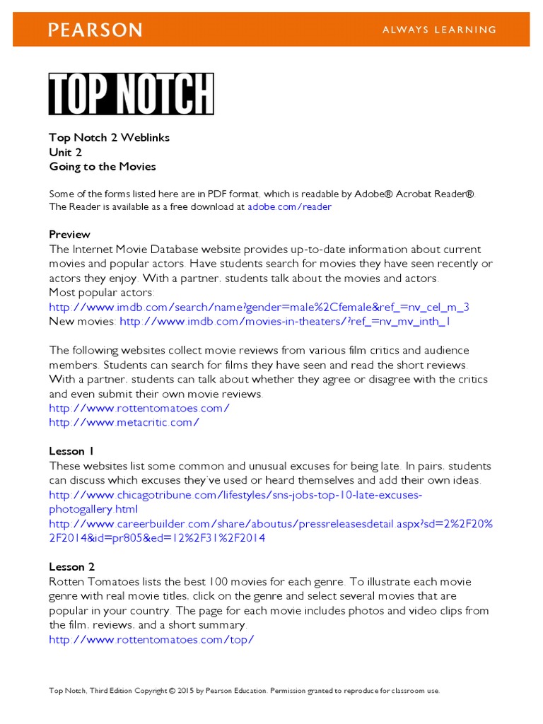 Top Notch 2 Weblinks Unit 2 | PDF | Communication