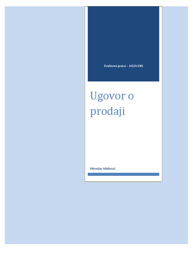 Poslovno-Pravo Ugovor o Prodaji | PDF