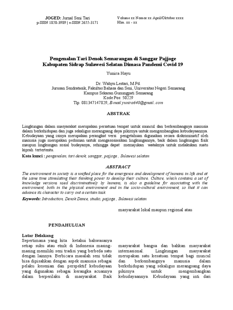 Artikel Ilmiah Isi Template - Format Penulisan JOGED | PDF