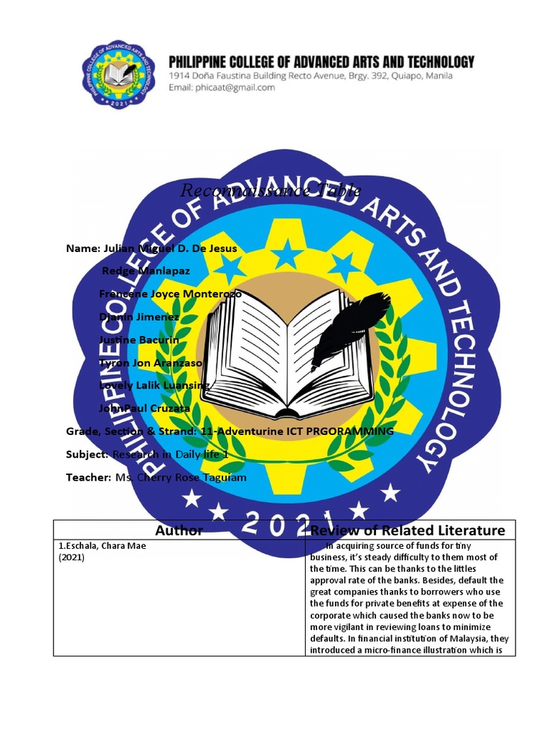 Reconnaissance Table: Author Review of Related Literature | PDF ...