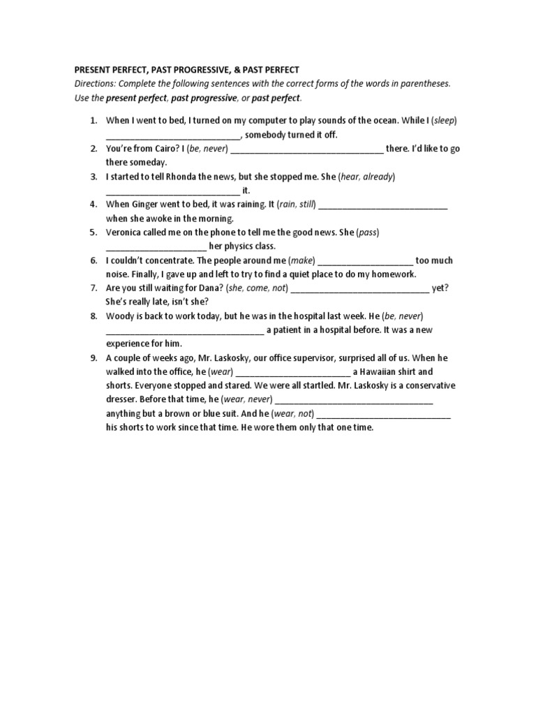 PRESENTPERFECTPASTPROGRESSIVEANDPASTPERFECT2 | PDF