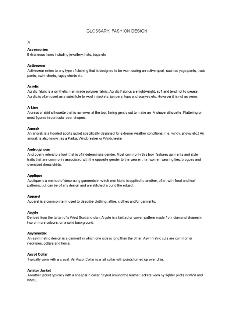 Glossary - Fashion Design | Download Free PDF | Seam (Sewing) | Clothing
