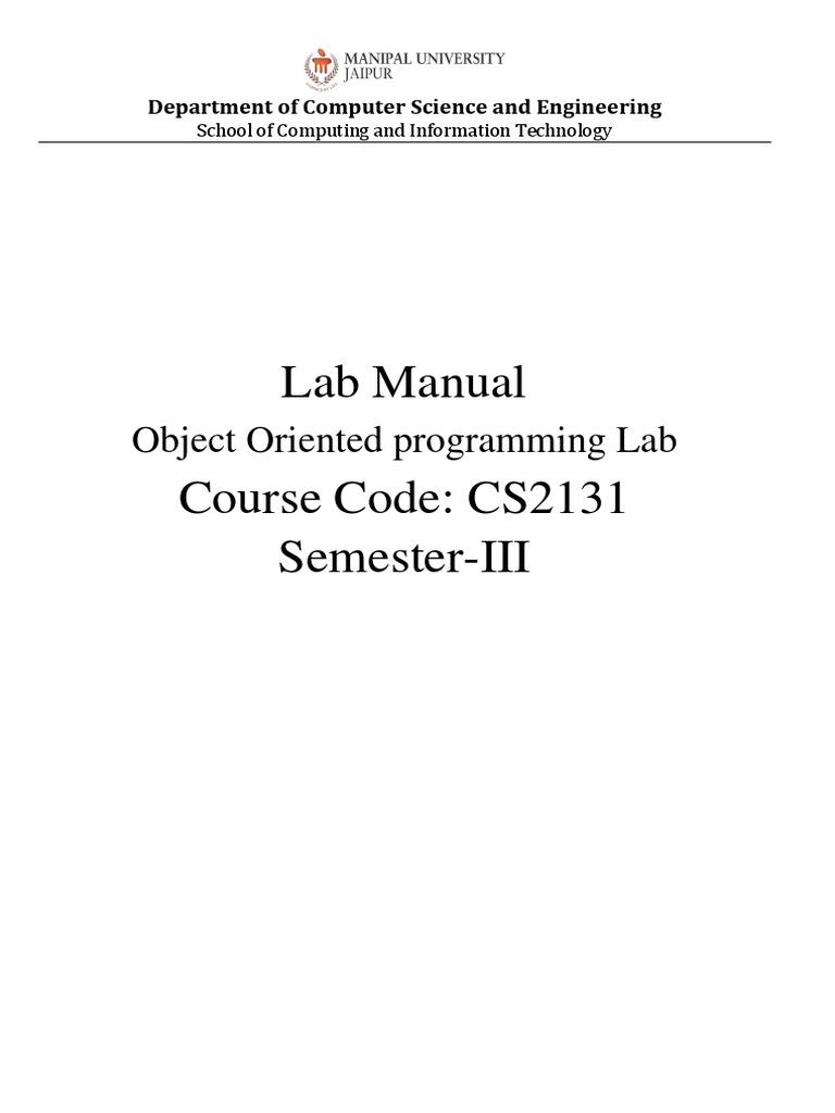 Lab Manual Course Code: CS2131 Semester-III: Object Oriented Programming Lab | PDF | Process ...