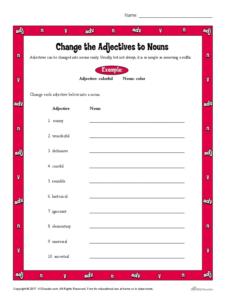 Change The Adjectives To Nouns | PDF | Adjective | Noun