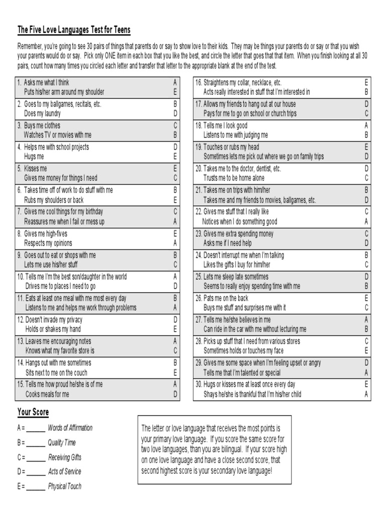 Teens Love Language Test | PDF