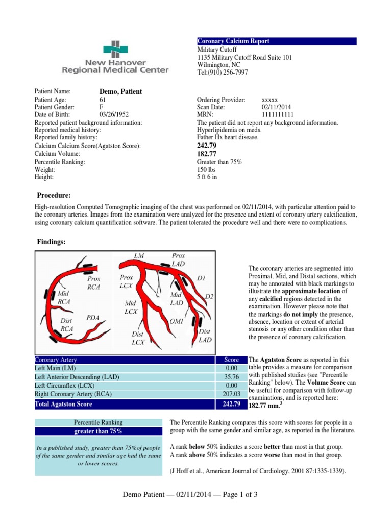 Sample Cardiac Calcium Scoring Report | PDF | Atheroma | Atherosclerosis