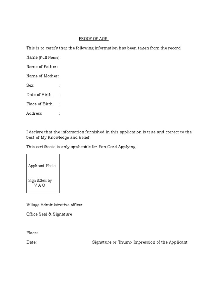 Age Proof Certificate. | PDF