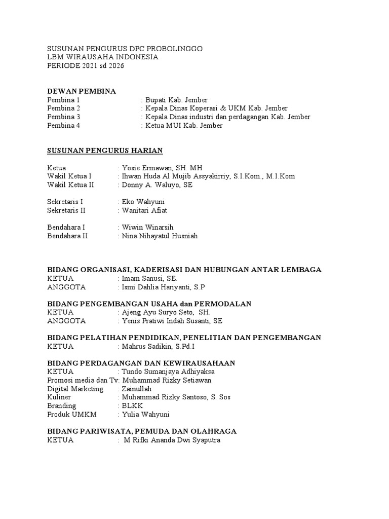 Konsep Susunan Pengurus DPC Baru-1 | PDF