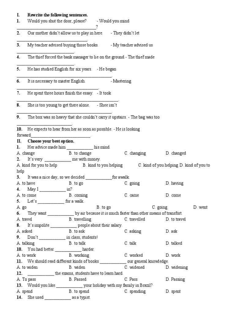 Sentence Rewrite and Correction Exercises | PDF