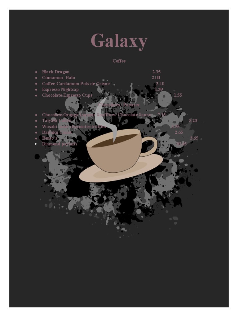 Galaxy Coffee and Dessert Menu | PDF