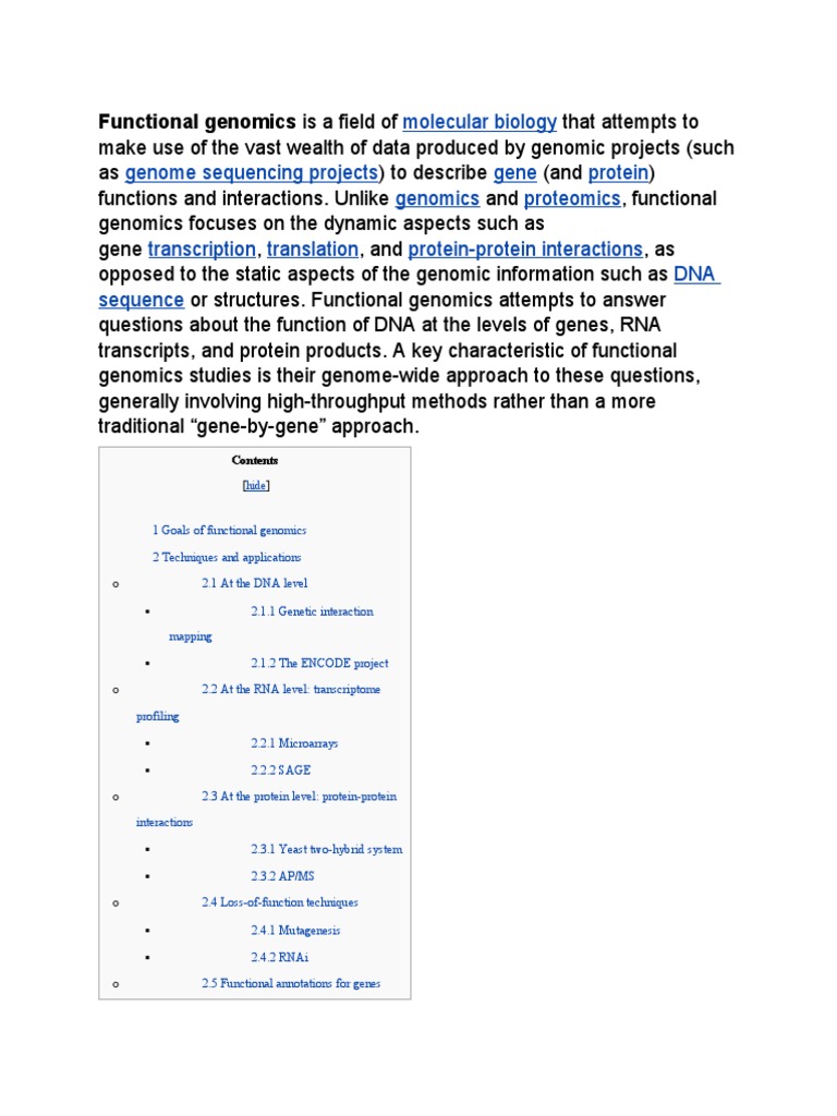 Functional Genomics Is A Field Of Pdf Genomics Gene