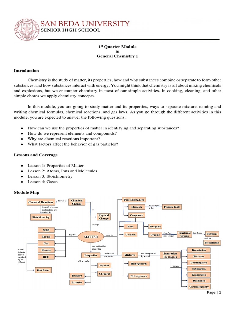 1 Quarter Module in General Chemistry 1: Page - 1 | PDF | Chemistry ...