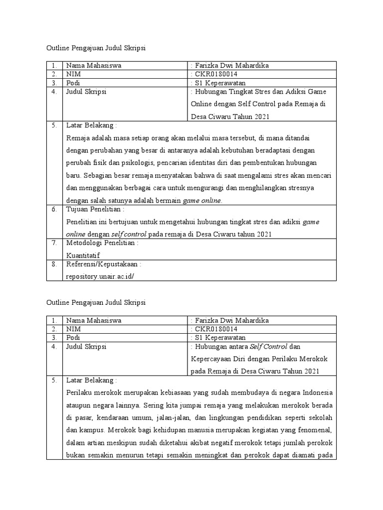 Outline Pengajuan Judul Skripsi | PDF