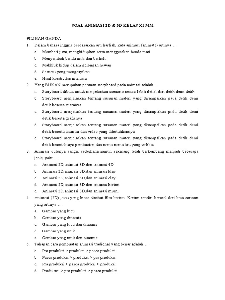 Soal Animasi 2D & 3D Kelas Xi MM | PDF