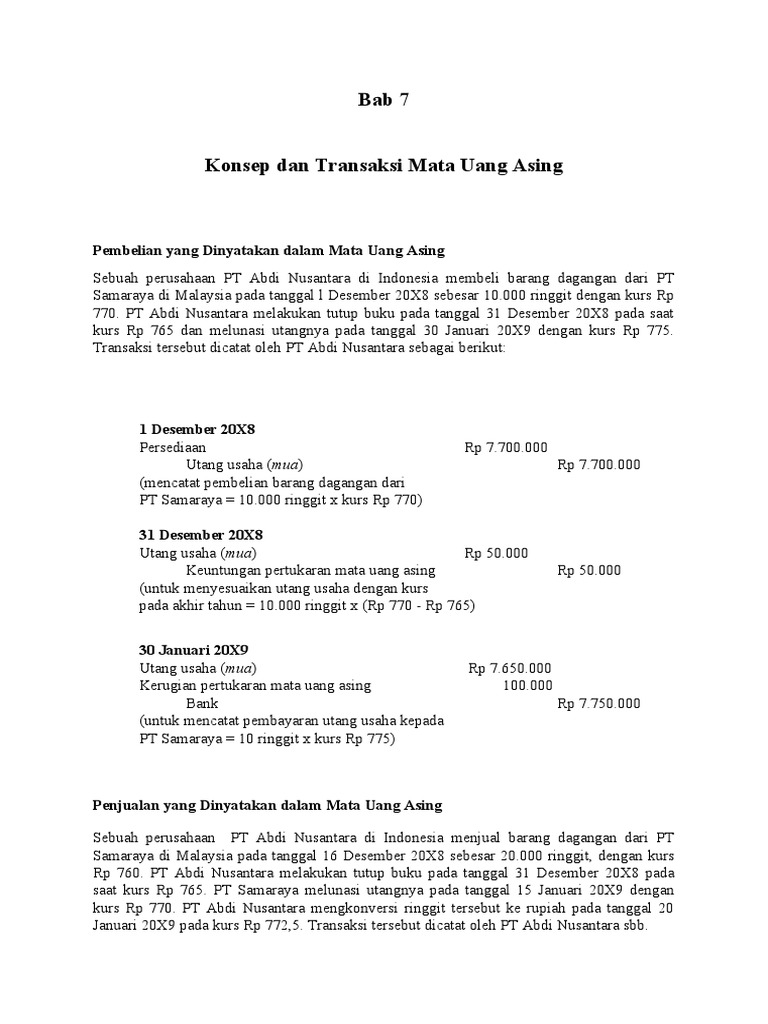 MATERI MAHASISWA Bab 7 KONSEP DAN TRANSAKSI MATA UANG ASING | PDF