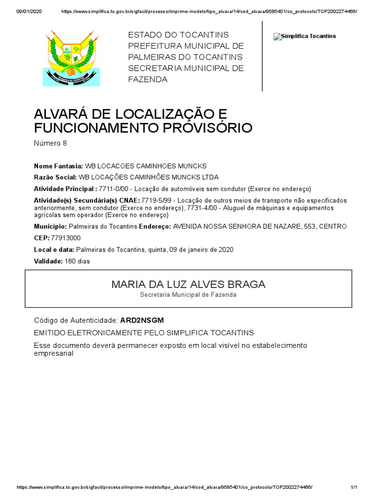 Alvará de Localização e Funcionamento Provisório | PDF Alvará de Localização e Funcionamento Provisório | PDF