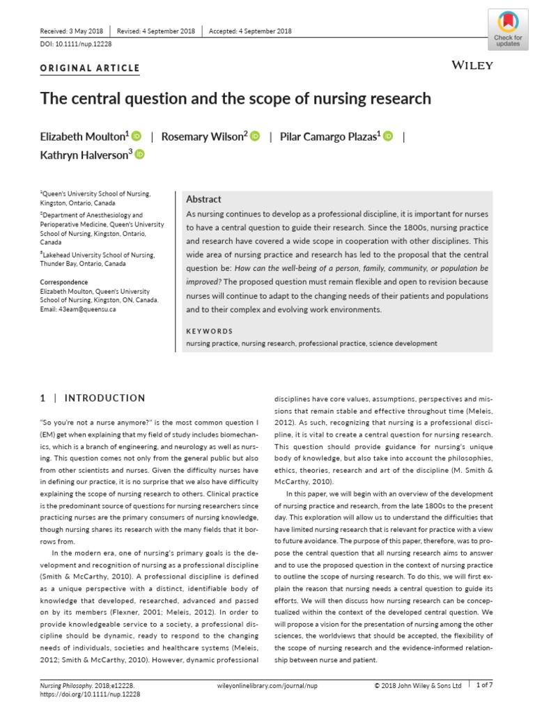 The Central Question and The Scope of Nursing Research | PDF | Nursing ...