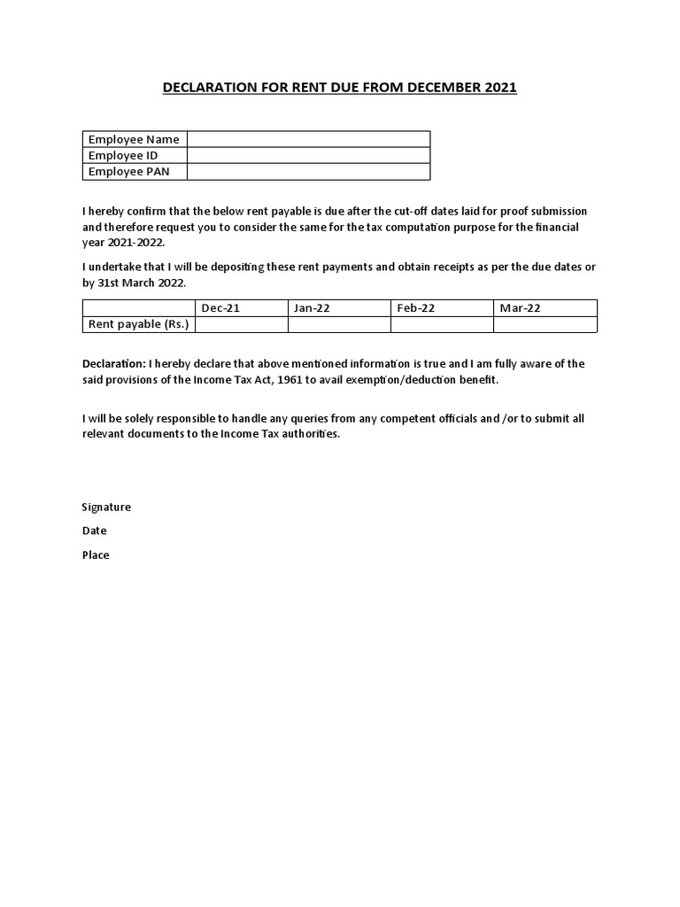 Declaration For Rent Due | PDF