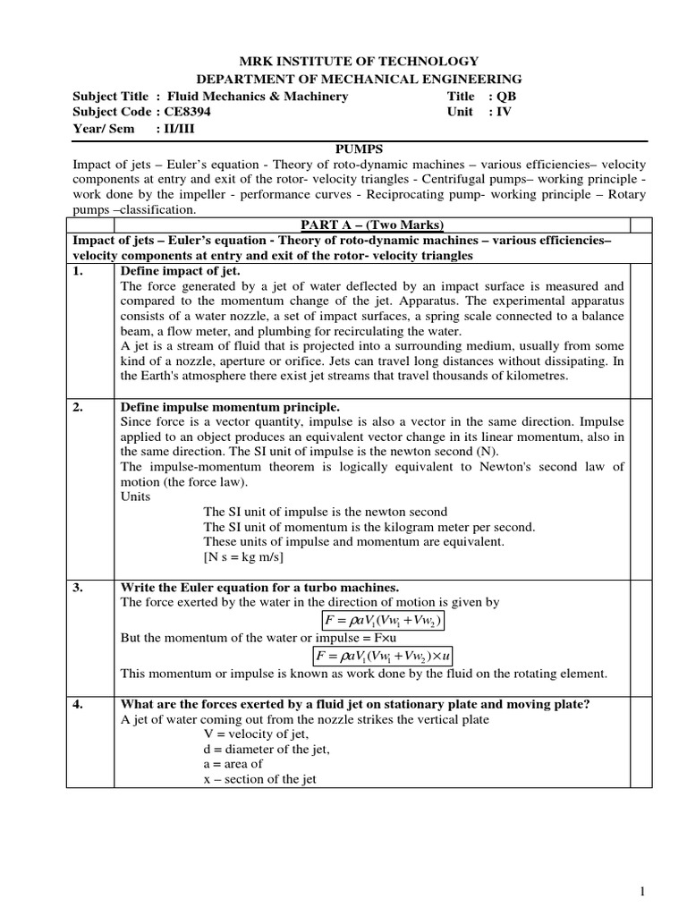 FMM - Unit Iv QB | PDF | Pump | Momentum FMM - Unit Iv QB | PDF | Pump | Momentum