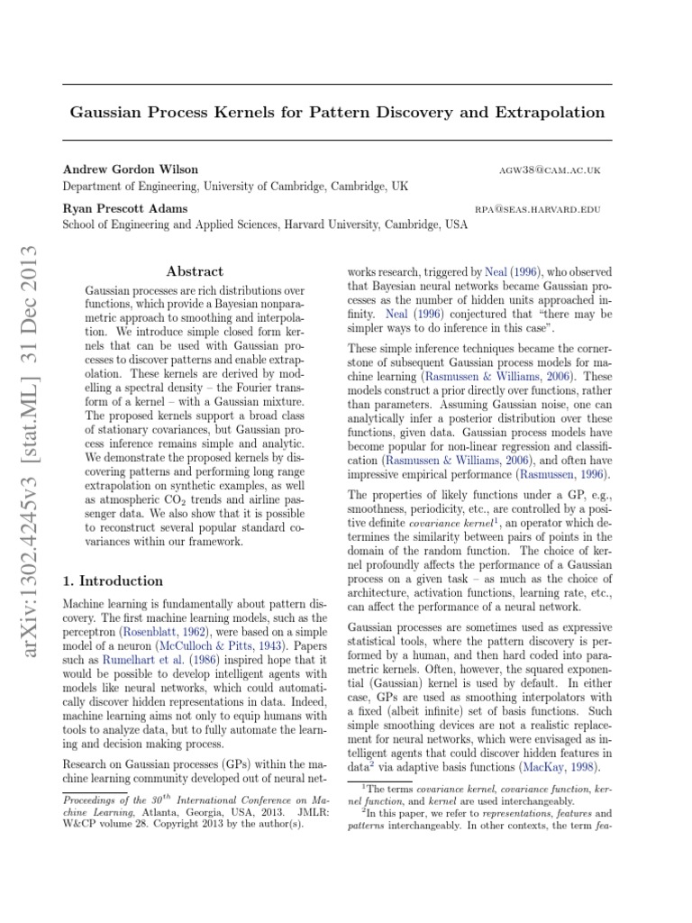 Gaussian Process Kernels For Pattern Discovery and Extrapolation | PDF | Artificial Neural ...