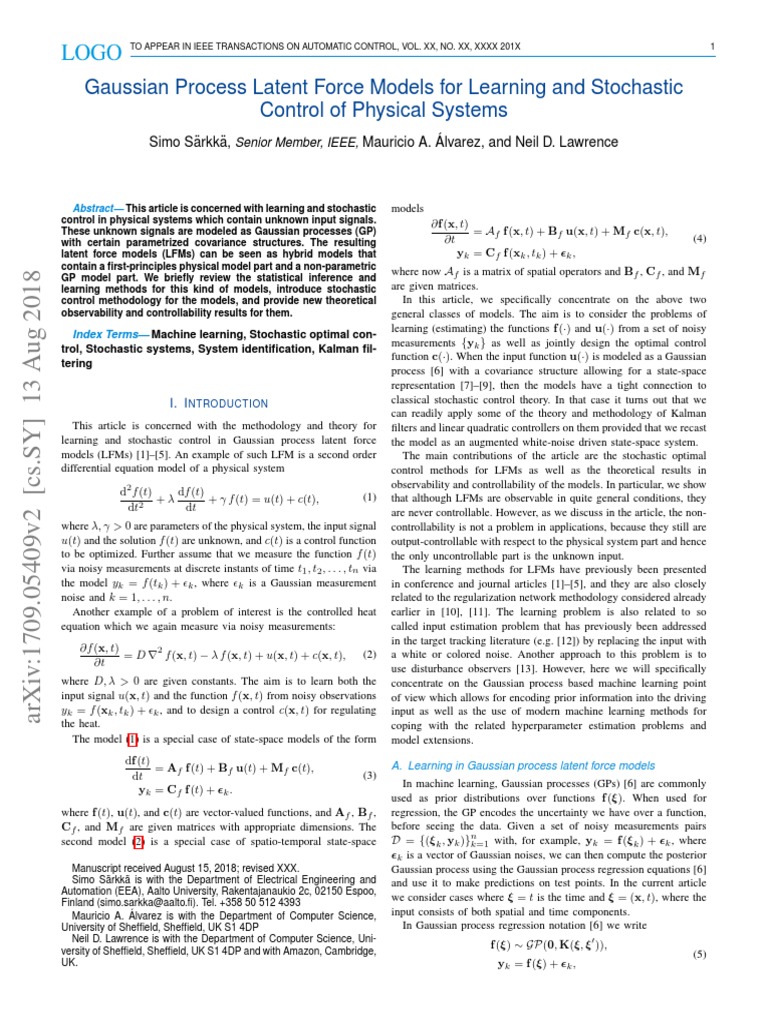 Gaussian Process Latent Force Models For Learning And Stochastic Control Of Physical Systems
