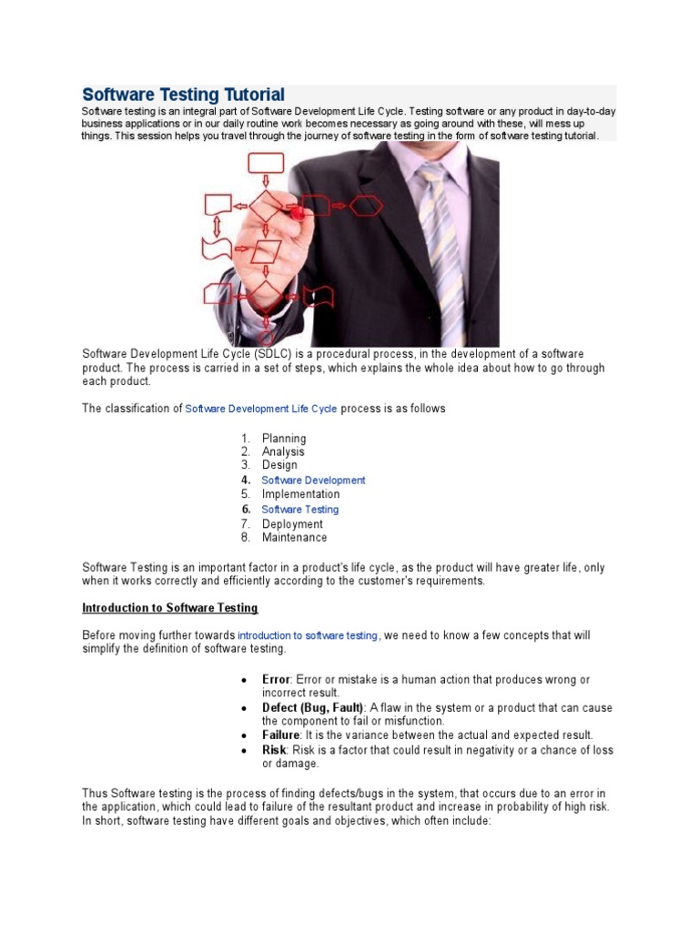 Software Testing Tutorial Software Development Life Cycle Pdf Software Testing Software Bug