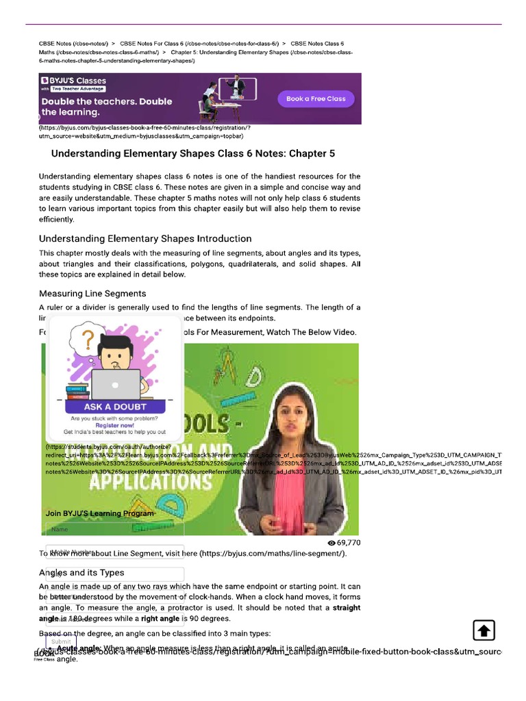 Understanding Elementary Shapes Class 6 Notes With Examples and ...