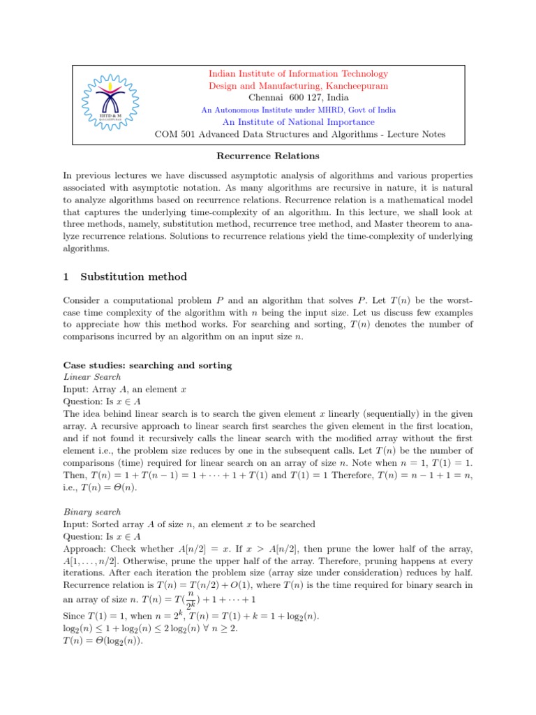 Recurrence-Relations Time Complexity | PDF | Recurrence Relation | Time Complexity