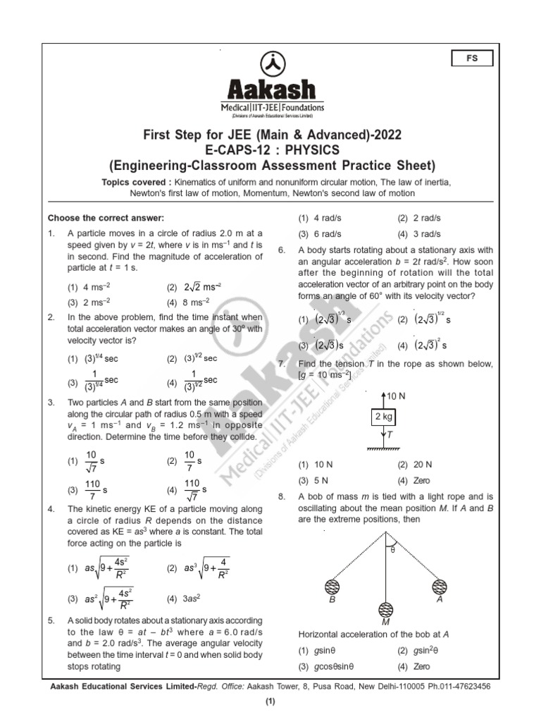 E-CAPS-12 - Class XI (FS) - Physics - Final | PDF | Acceleration ...
