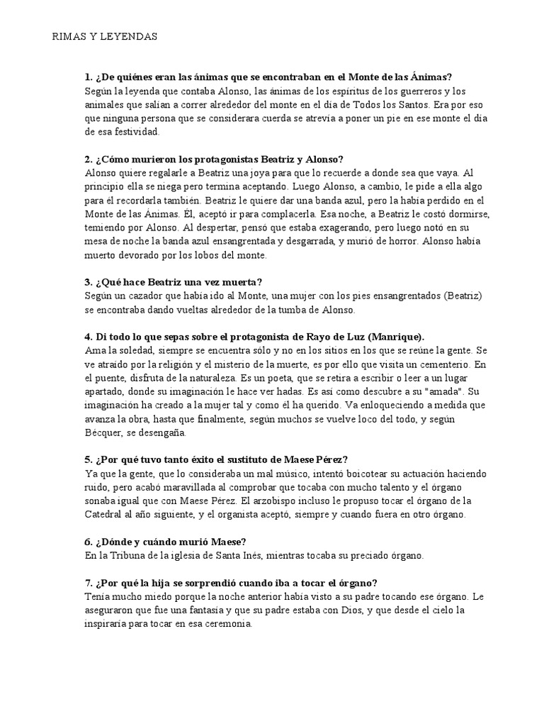 Exámenes Cuentos y Leyendas | PDF