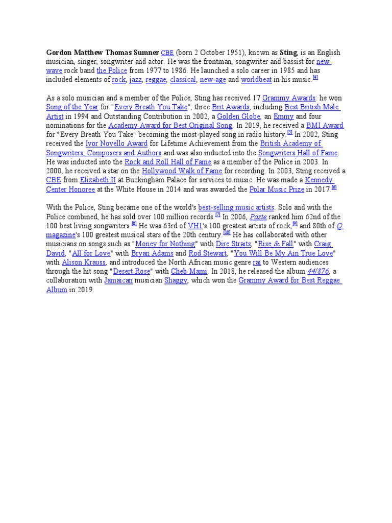 Gordon Matthew Thomas Sumner CBE | PDF