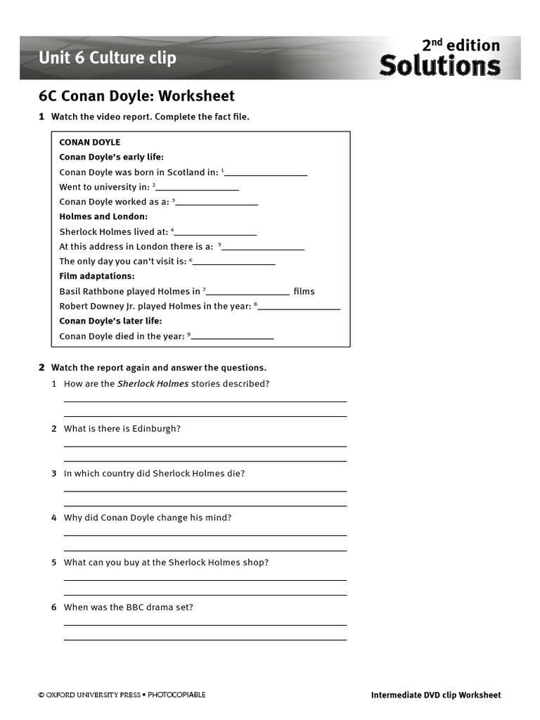 6C Culture Clip Worksheet Key Script | PDF | Sherlock Holmes | Mystery Fiction