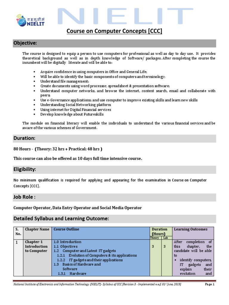 NIELIT CCC Course Syllabus Overview | PDF | Computers