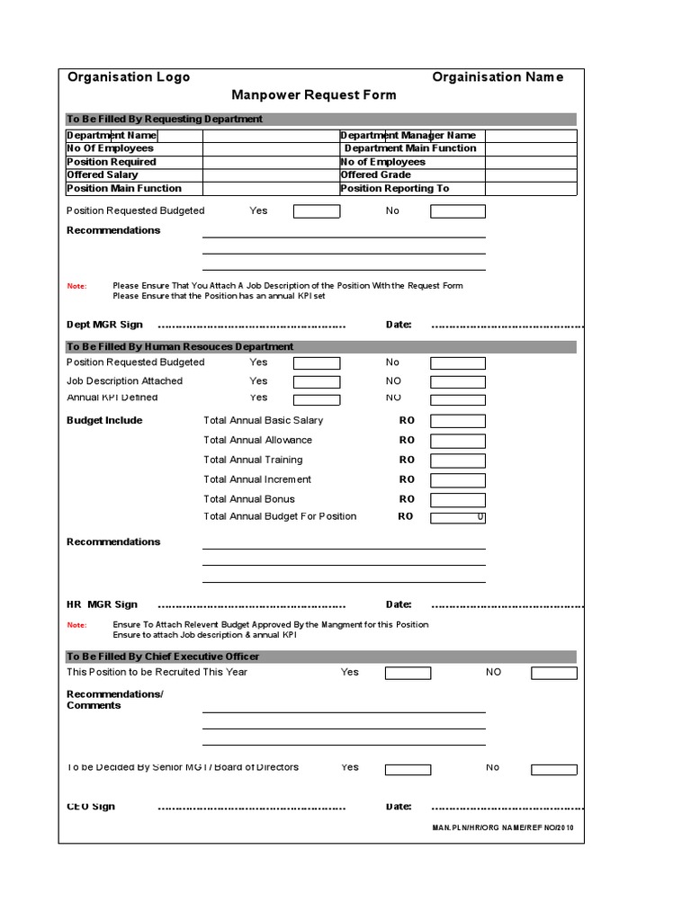 Manpower Request Form Template | PDF | Human Resources | Human Resource ...
