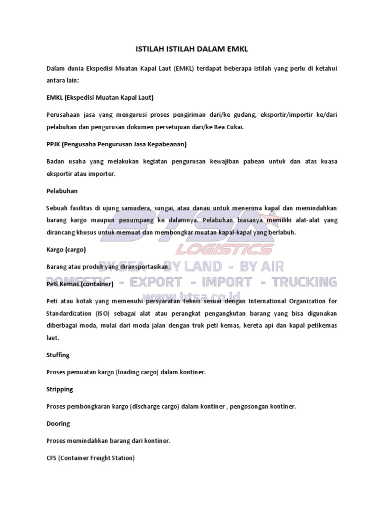 Istilah Istilah Dalam EMKL | PDF | Bisnis