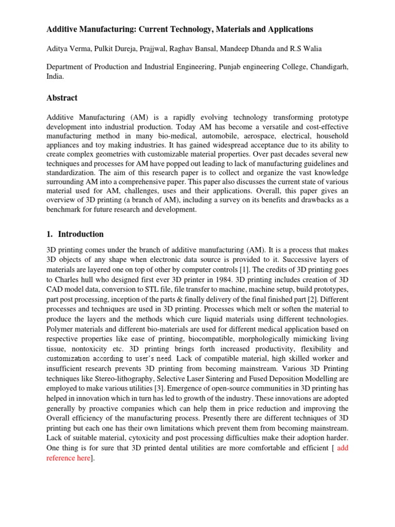 Research Paper Additive Manufacturing | PDF | 3 D Printing | Materials