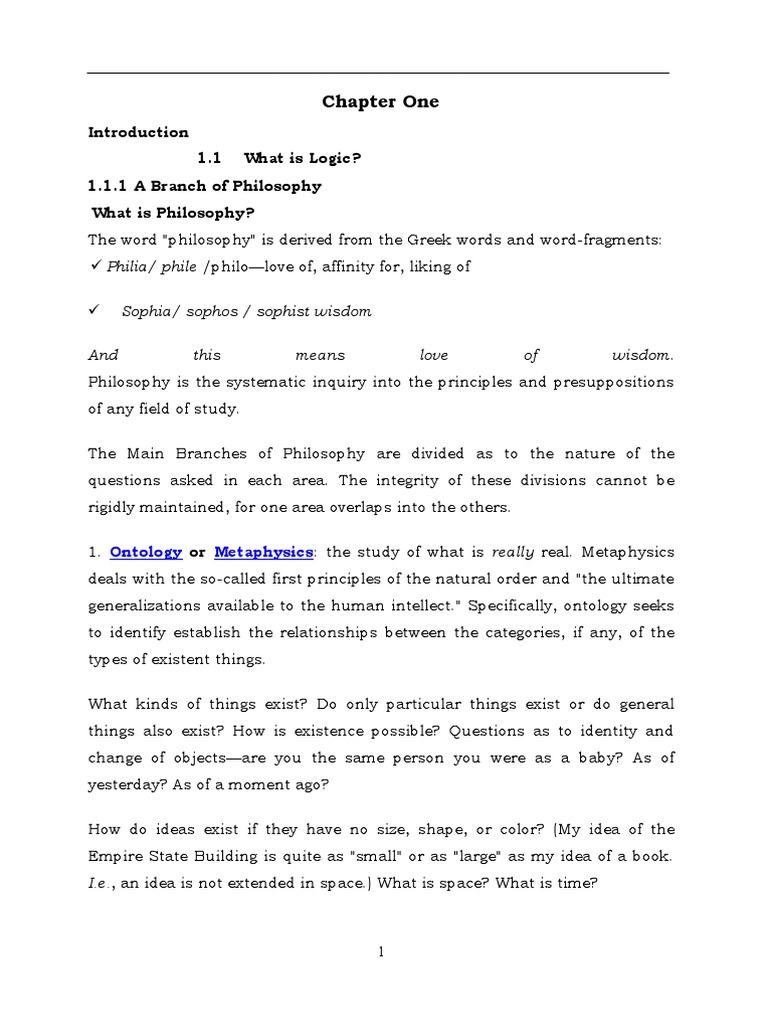 Chapter One: 1.1 What Is Logic? 1.1.1 A Branch of Philosophy What Is ...