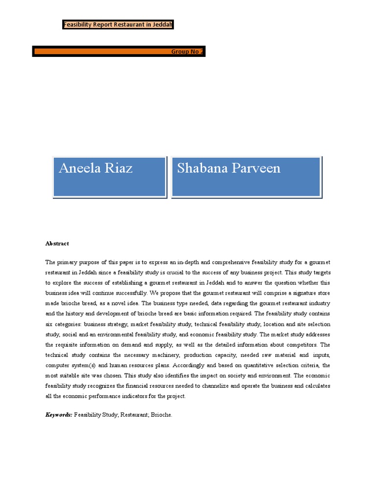 Aneela Riaz Shabana Parveen: Feasibility Report Restaurant in Jeddah ...
