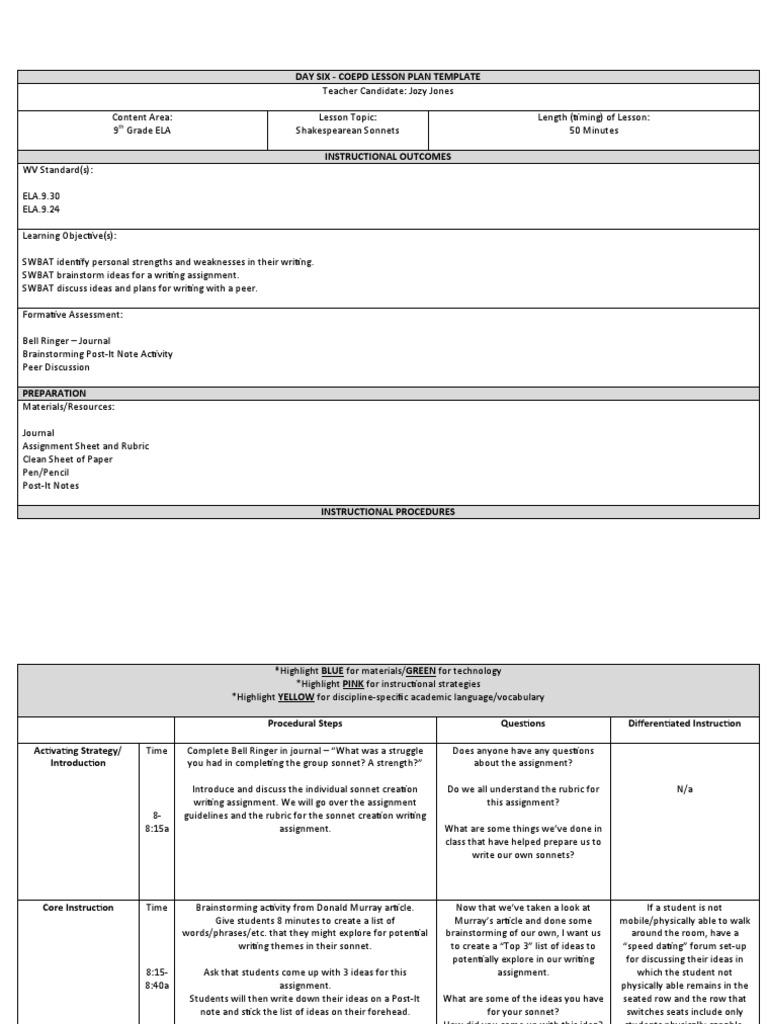 5 Day Detailed Coepd Plans | PDF | Lesson Plan | Differentiated Instruction
