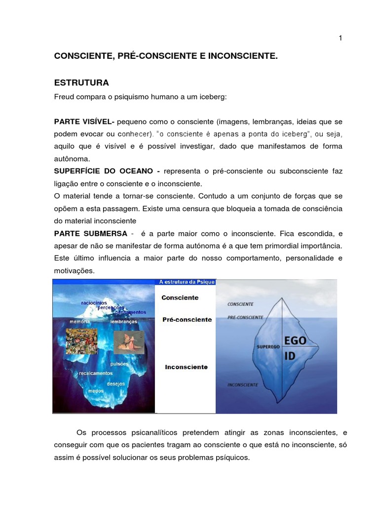 Psicologia Consciente Pre Consciente e Inconsciente PDF | PDF
