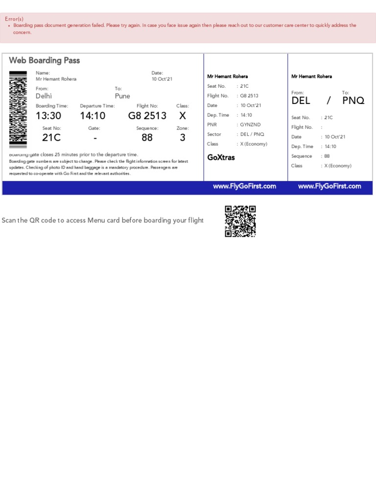 Go First - Airline Tickets and Fares - Boarding Pass | PDF | Airlines ...
