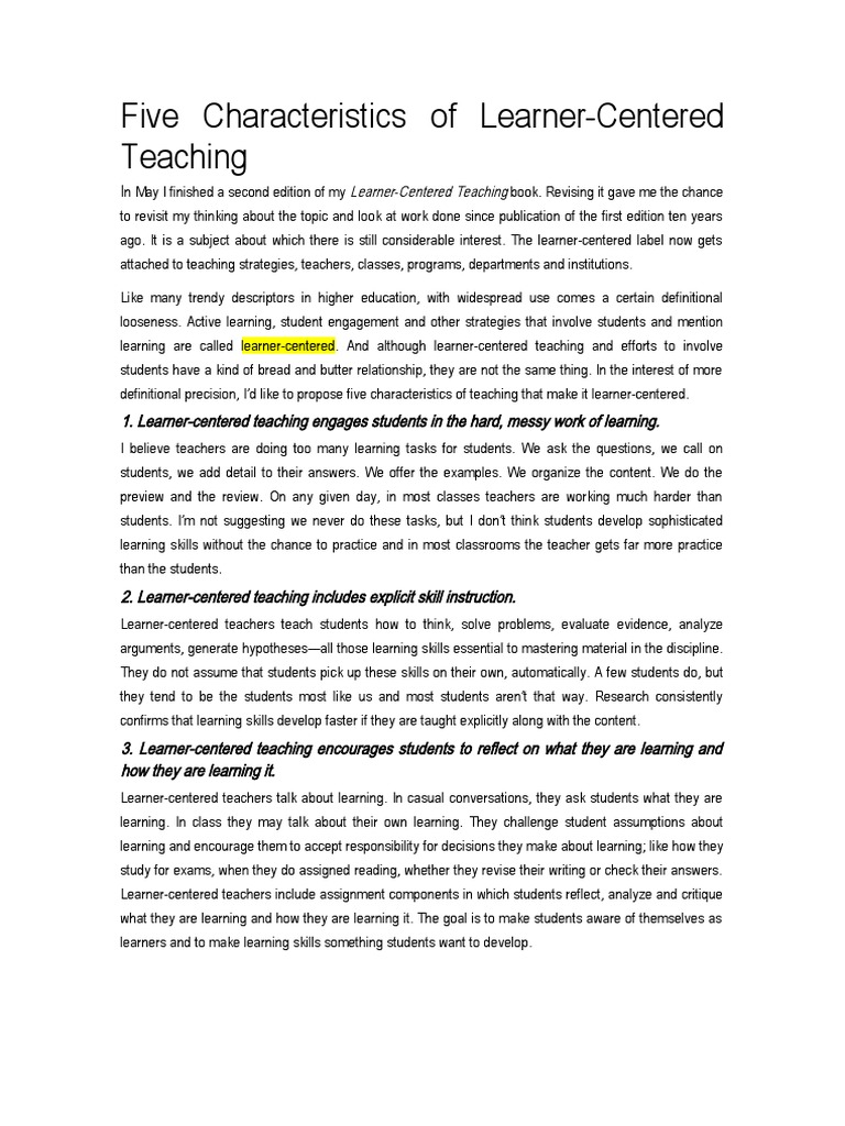 Five Characteristics of Learner | PDF | Teachers | Learning