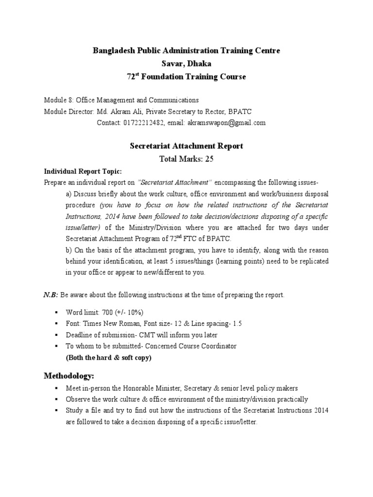 Secretariat Attachment Report Guidelines | PDF | Career & Growth | Business