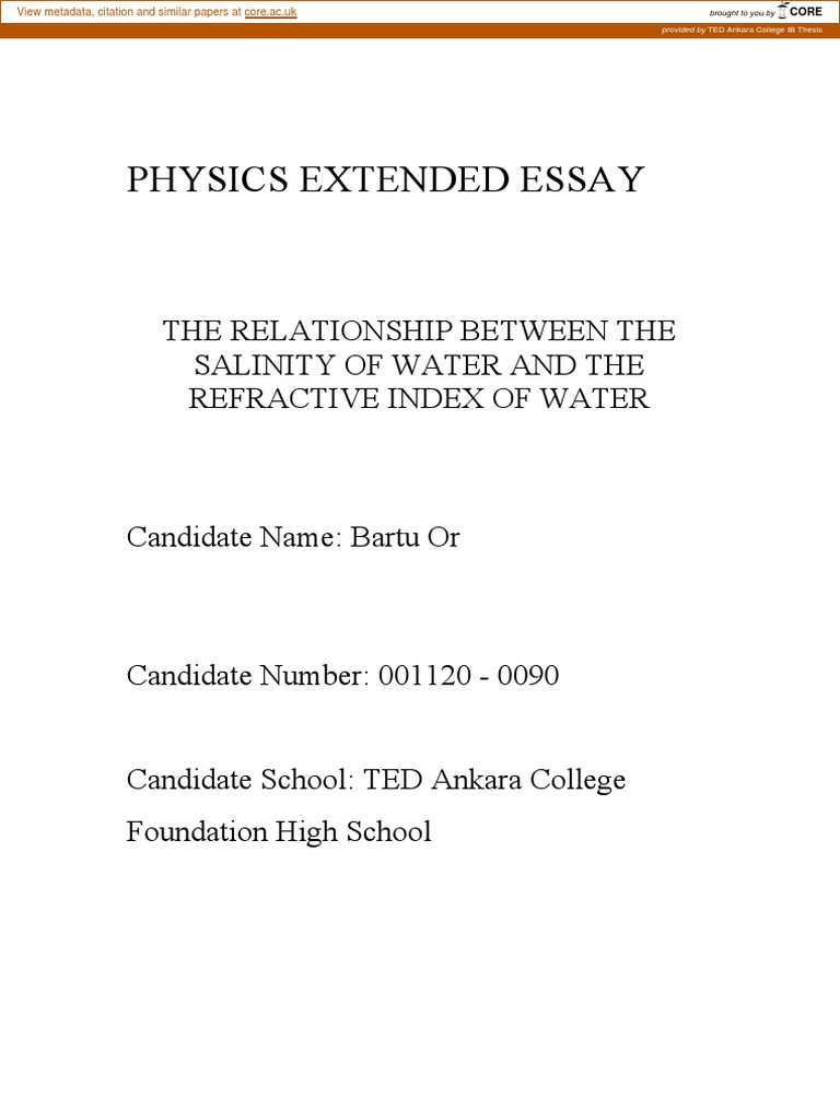 Physics Extended Essay: The Relationship Between The Salinity of Water ...