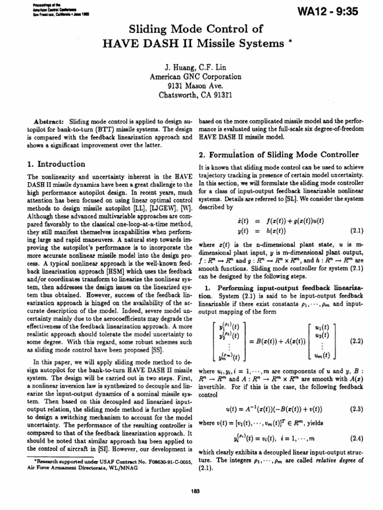 Sliding Mode Control of HAVE DASH II | PDF | Control Theory | Applied ...