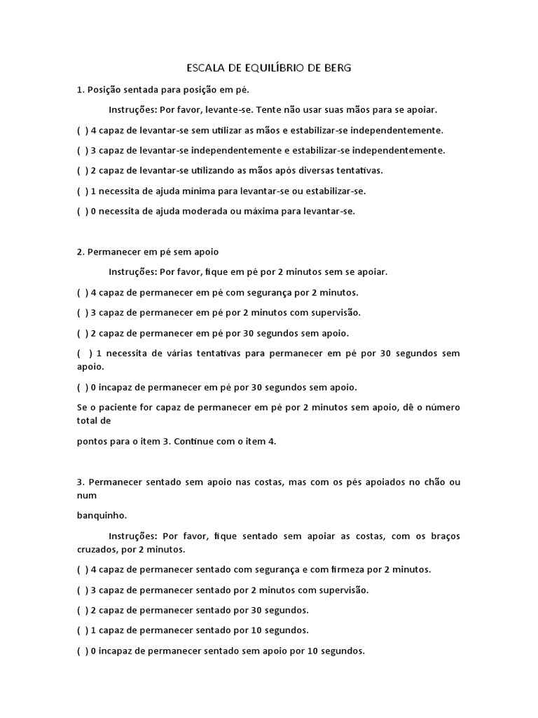 Escala de Equilíbrio de Berg | PDF
