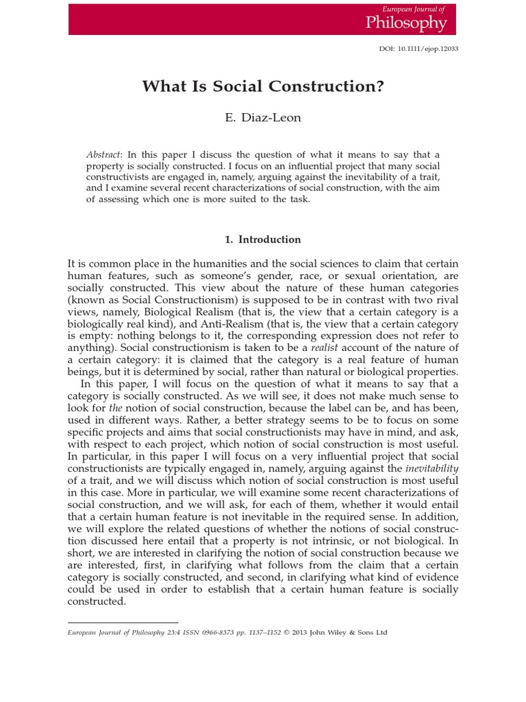 What Is Social Construction? - E. Diaz-Leon | PDF | Social ...