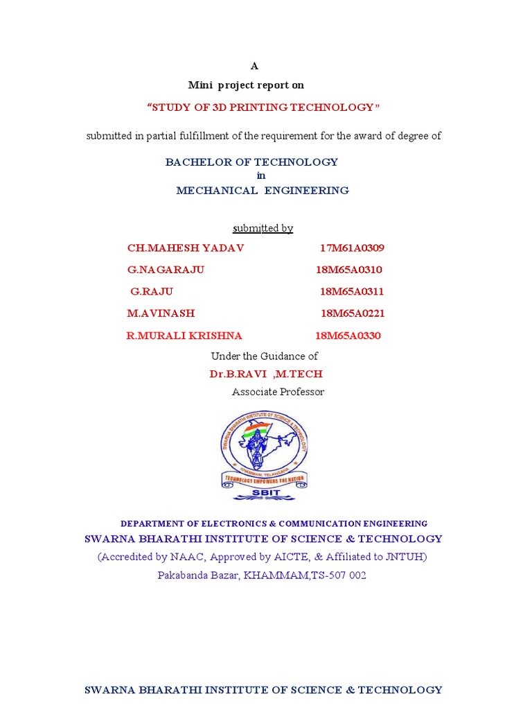 Batch-1, Study of 3D Printing Technology | PDF | 3 D Printing ...